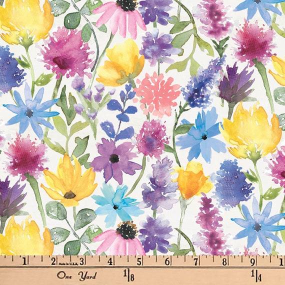 Floral Watercolor Cotton Fabric by the Yard | Etsy