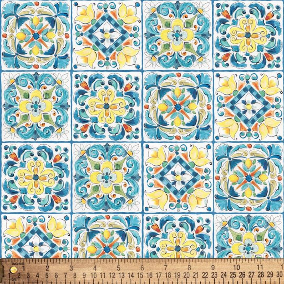 Mediterranean Tiles Cotton Fabric by the Yard - Etsy