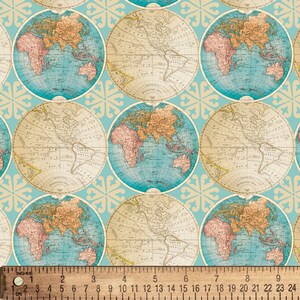 Vintage World Globes Cotton Fabric by the Yard, 1 Yard Precuts - Etsy