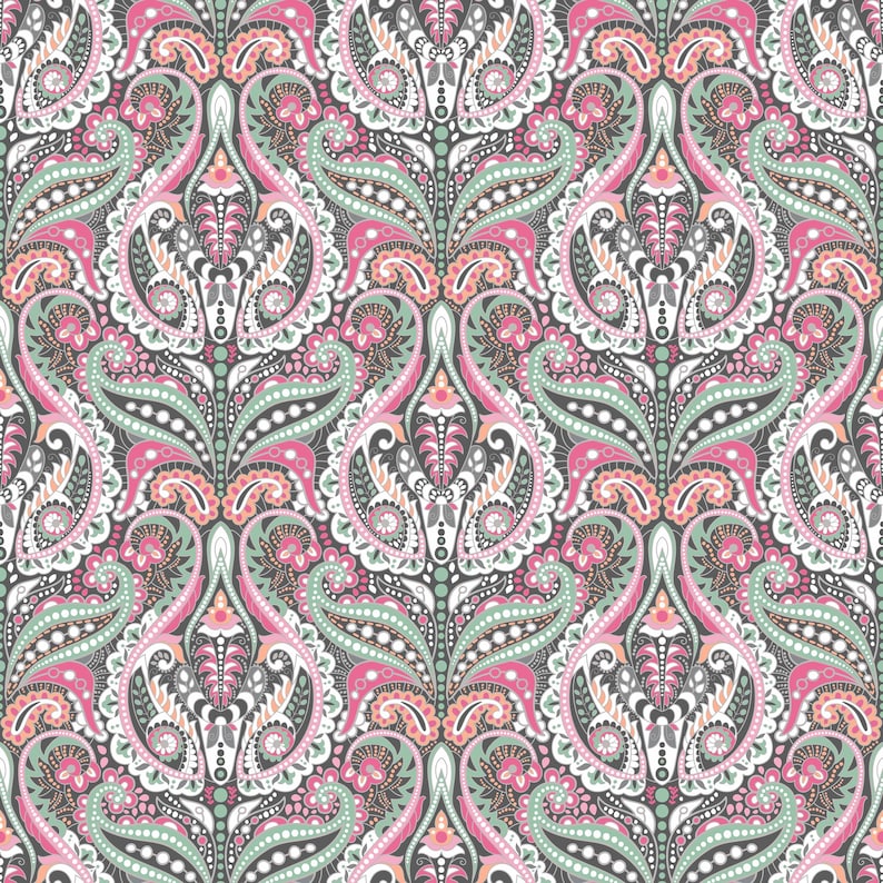 Intricate Damask Gray Cotton Fabric by the Yard - Etsy