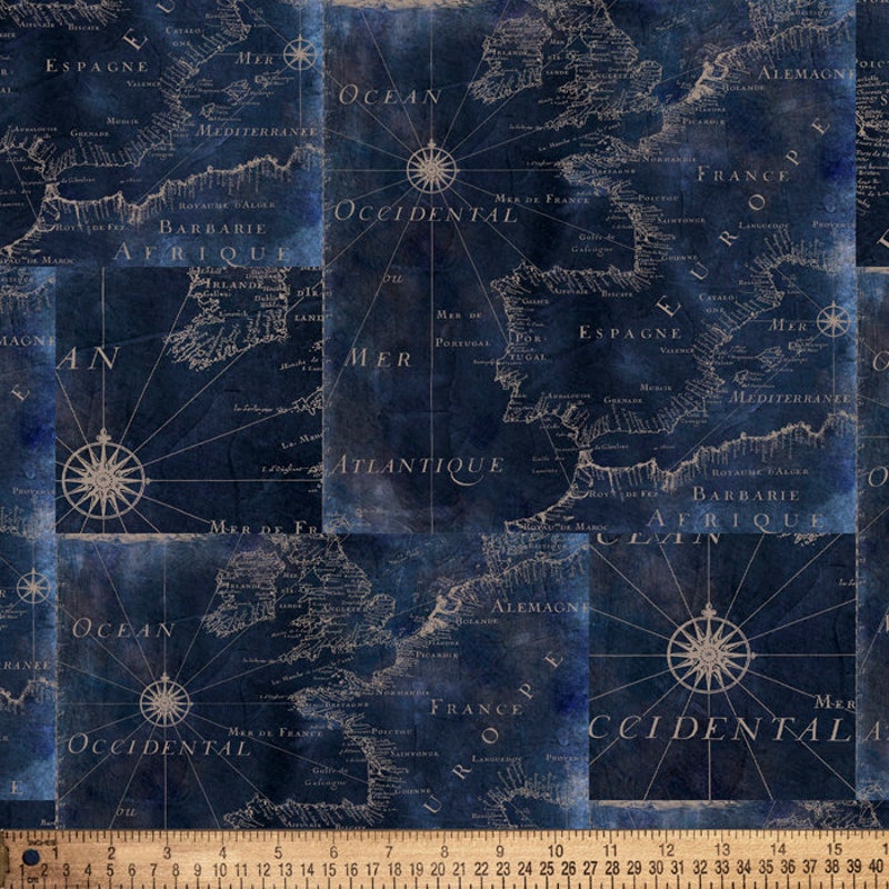 Ocean Map Fabric - Etsy