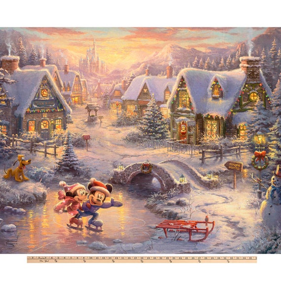 Mickey & Minnie Winter Village Disney by Thomas Kinkade - Etsy