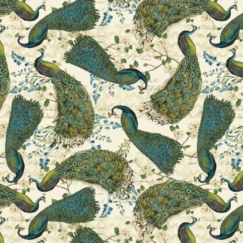 Peacock Arbor Cotton Fabric by the Yard - Etsy