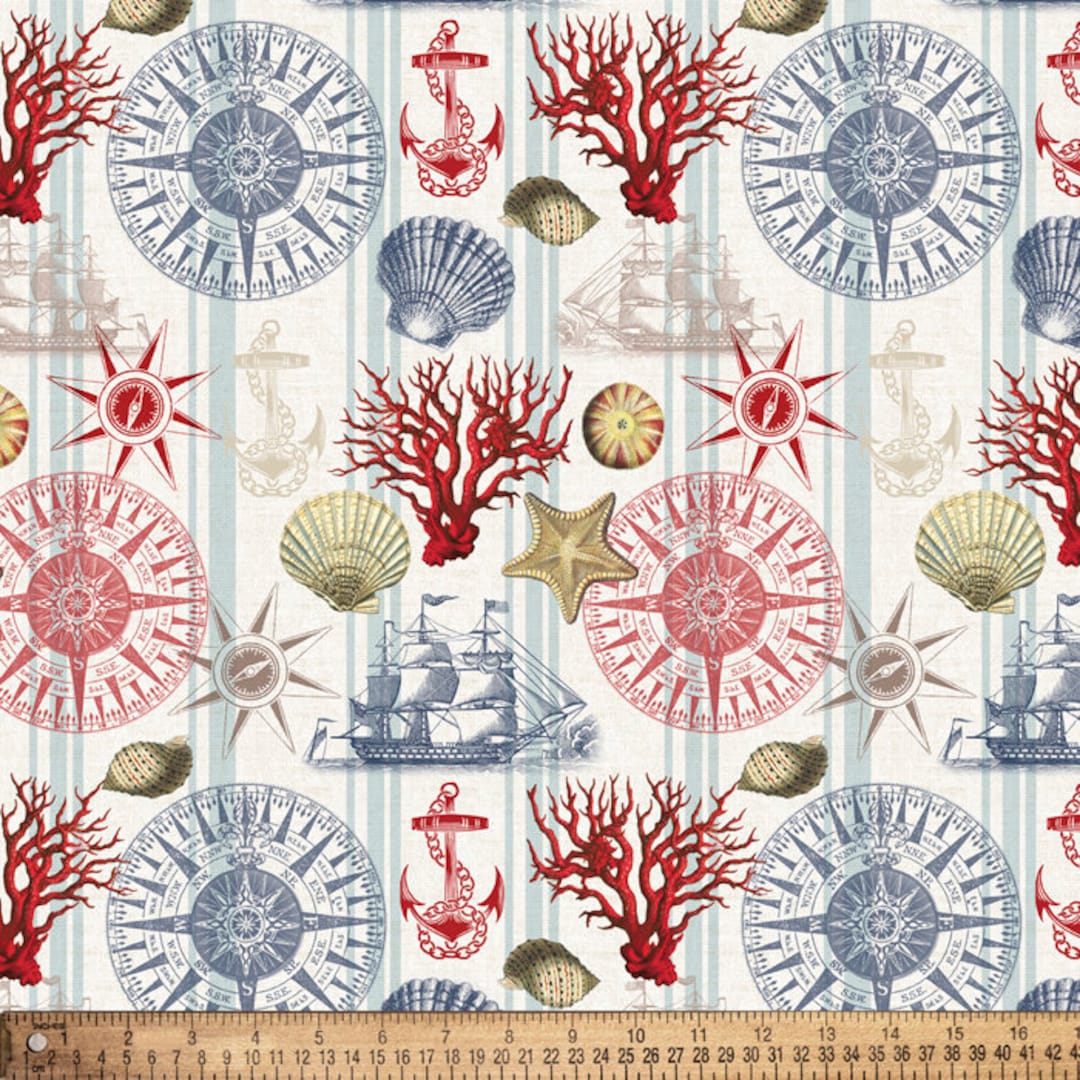 Nautical Symbols Cotton Fabric by the Yard, Precut 1 Yard Pieces - Etsy