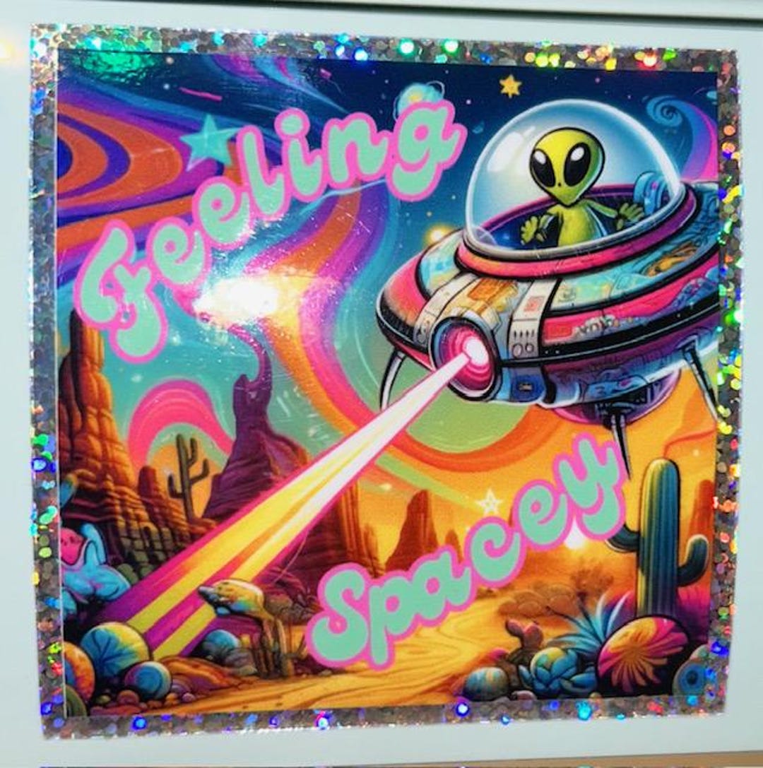 Spacey Alien Glitter Sticker - Etsy