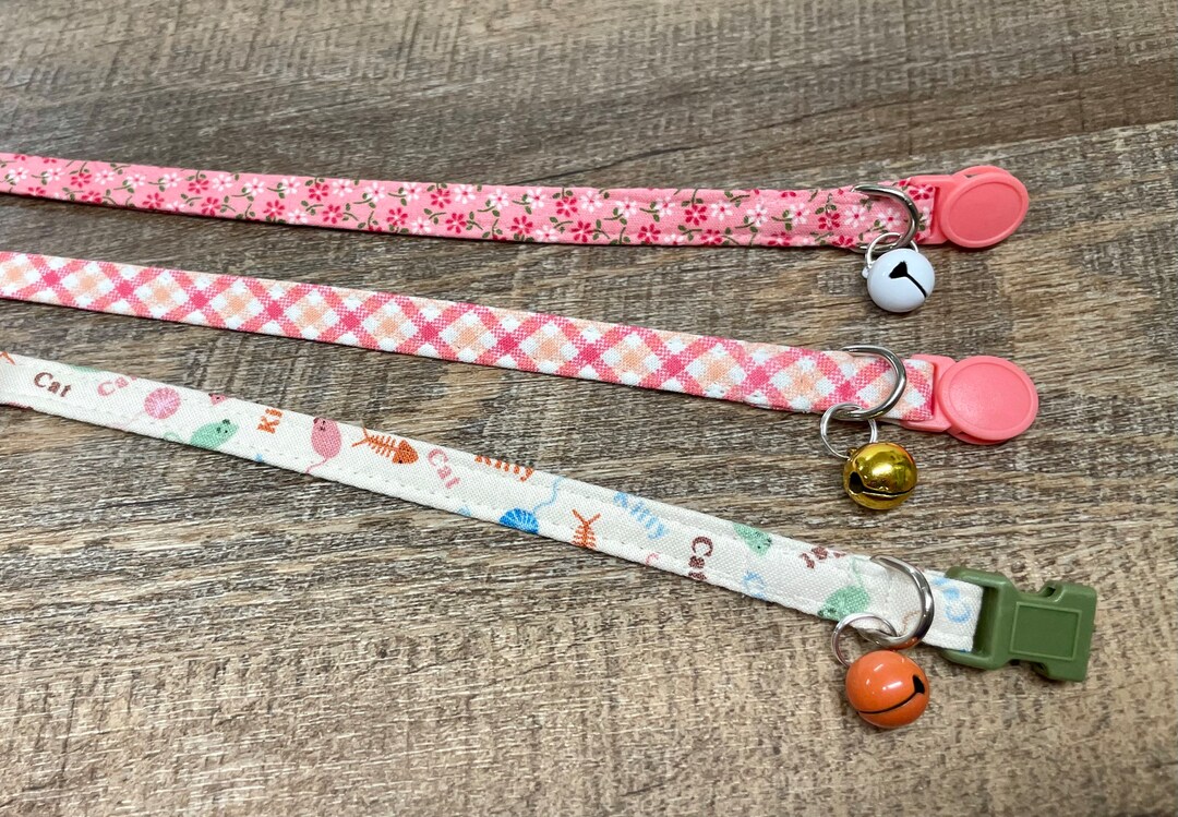 Plaid, Mice and Kitty Print and Fun Flowers Cat Collar Safety Breakaway ...