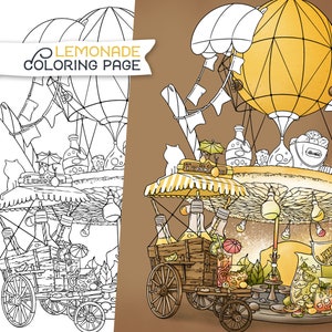 Lemonade Summer Coloring Page Cute Cat Doodle Digital Download New Year ...
