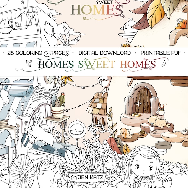 Cute Houses Coloring Pages - Etsy