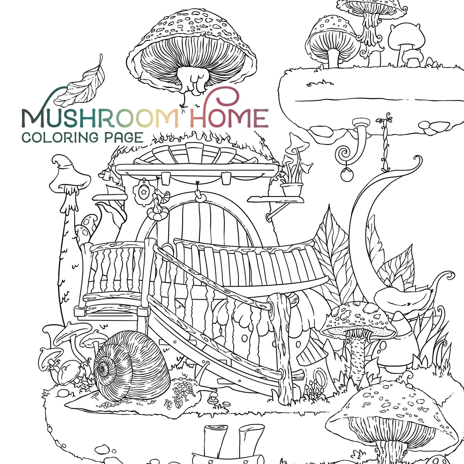 Mushrooms Coloring Page Cute Autumn Adult Coloring Page Fungi | Etsy