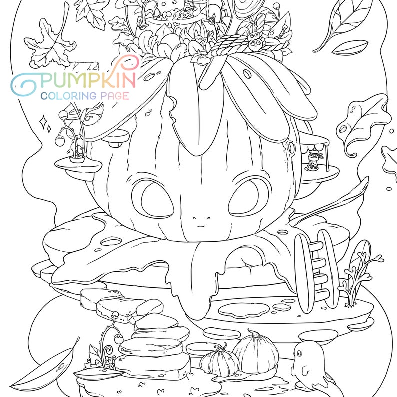 Halloween Pumpkin Adult Coloring Page Cute Home Fall - Etsy