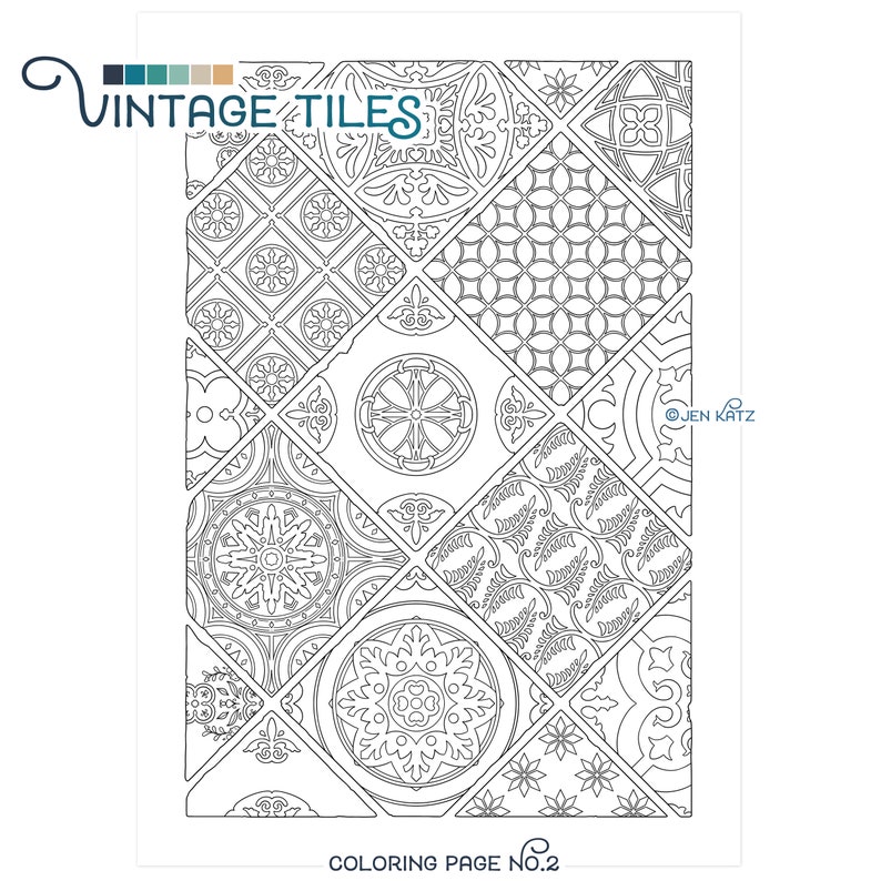 New Vintage Tiles Coloring Page 2 Italian Pattern Adult - Etsy