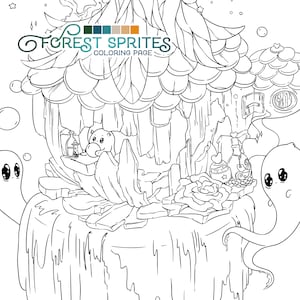Sprites - Floating Island Halloween Adult Coloring Page - Cute Haunted ...