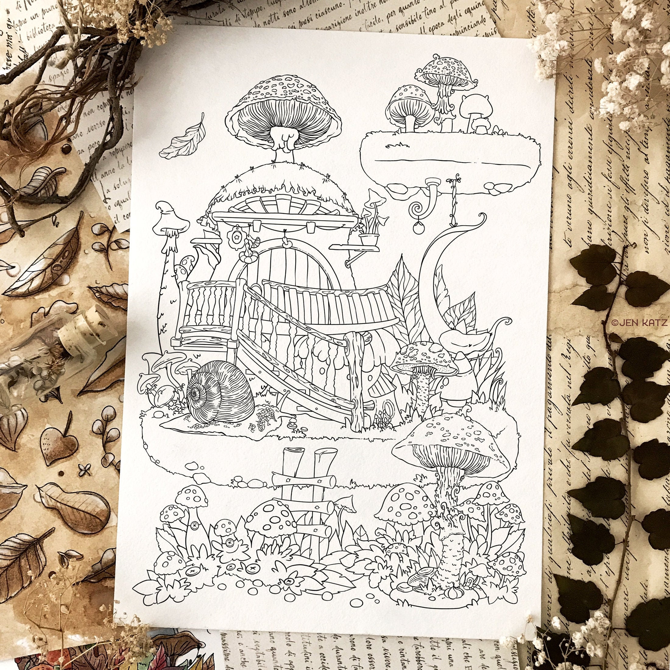 Mushrooms Coloring Page Cute Autumn Adult Coloring Page Fungi | Etsy