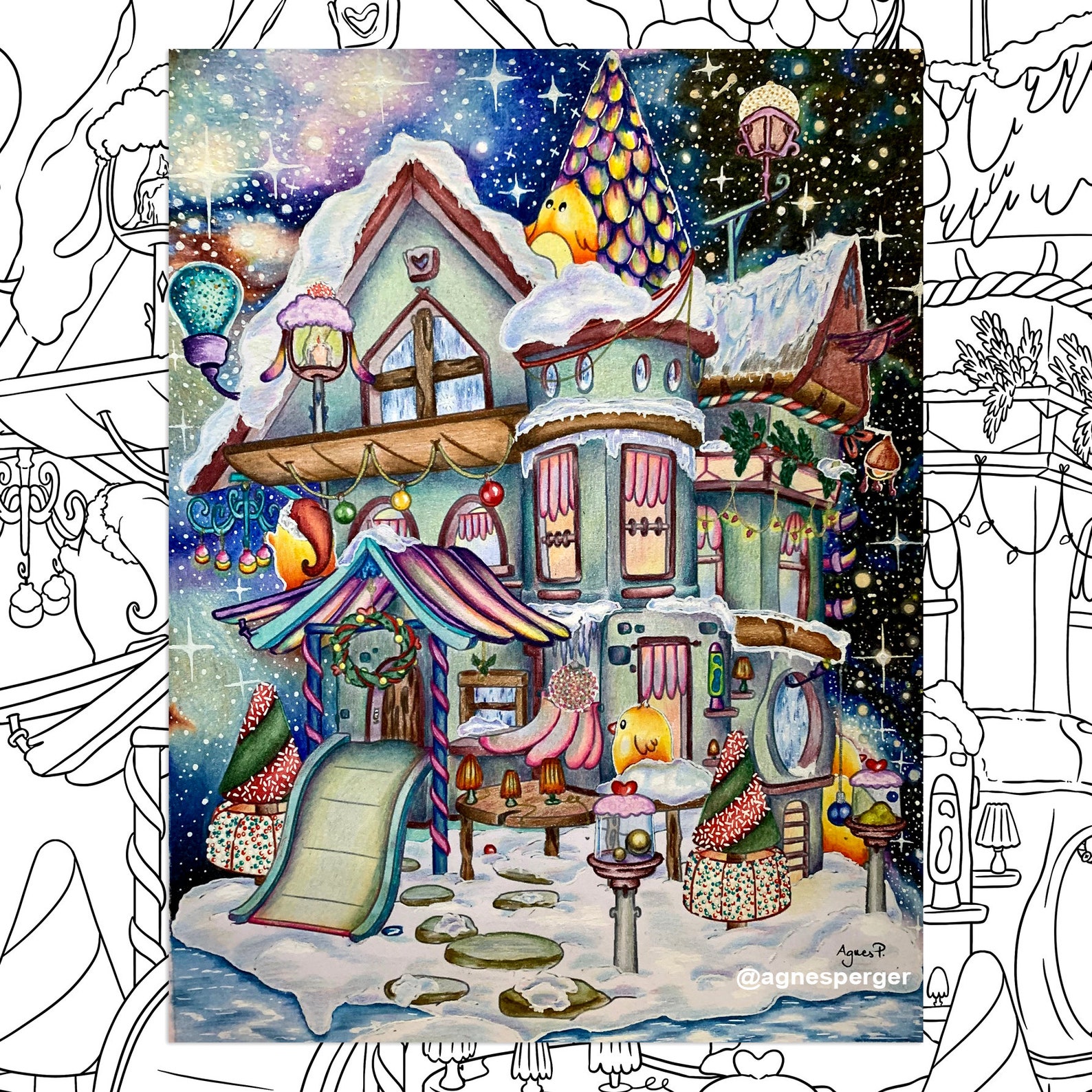 Christmas Coloring Page / Festive Home Decorating Cute Winter Adult ...