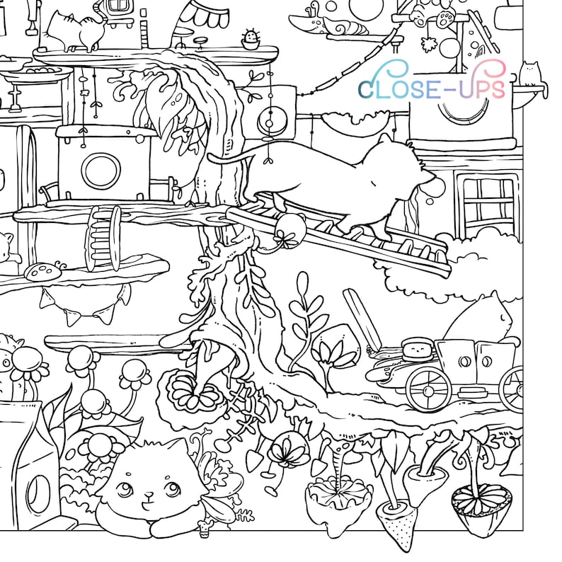Cats Adult Coloring Page No. 1 Spring Pdf Printable Kittens - Etsy