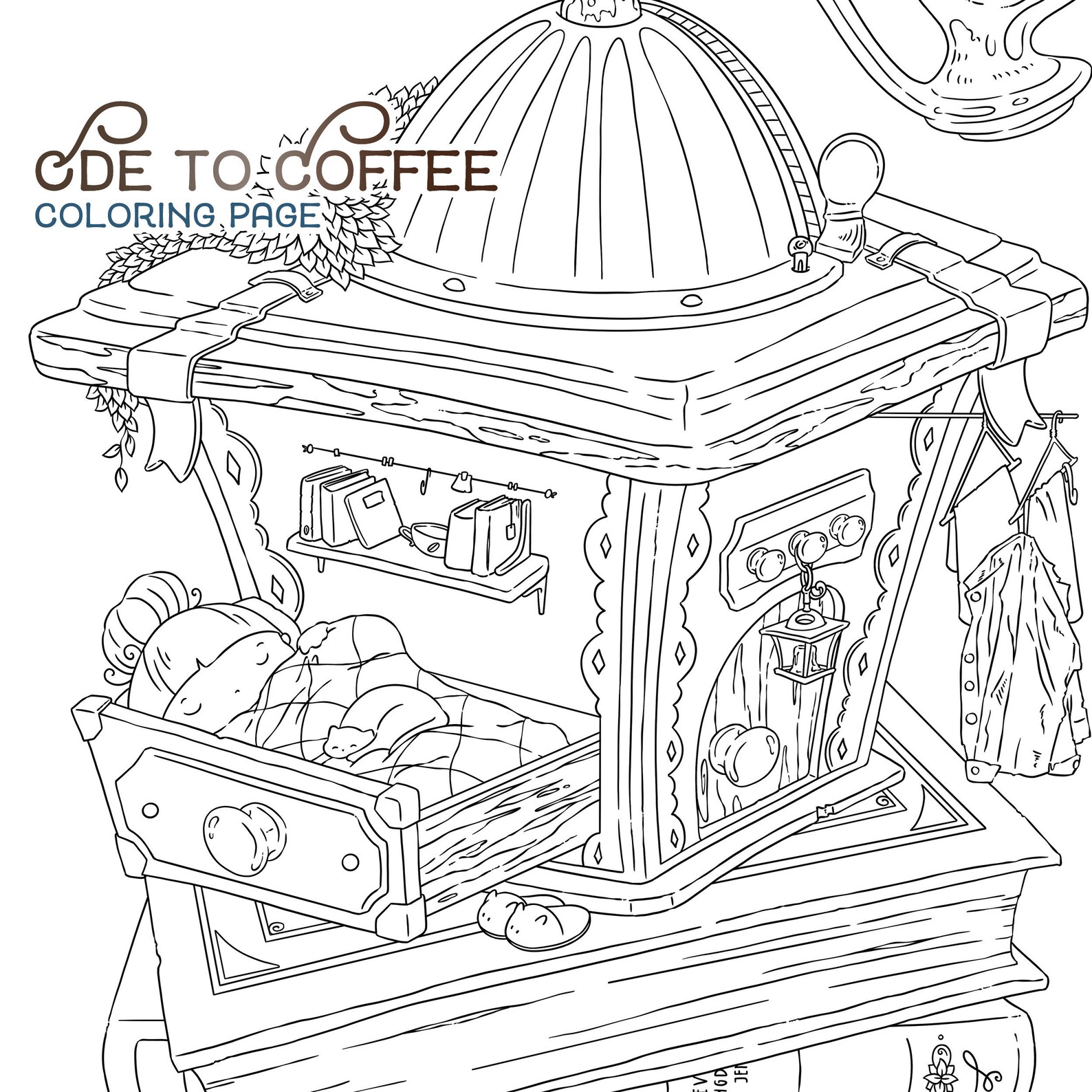 Ode to Coffee - Cute Girl Coloring Page / Coffee Grinder Home / Cat ...