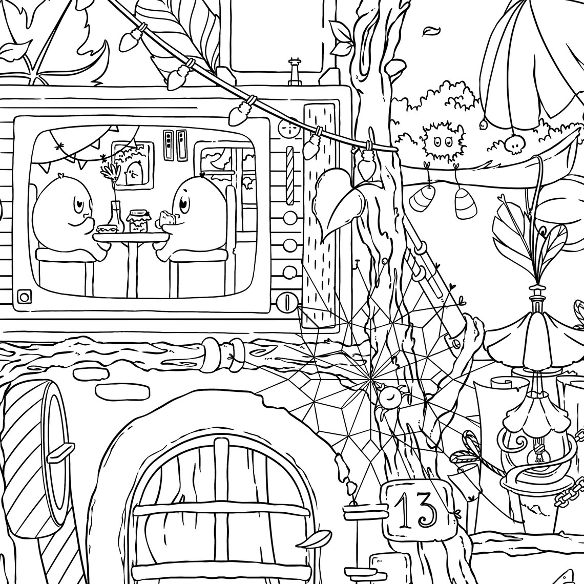 Halloween Coloring Page Cute Autumn Doodle Digital Download | Etsy