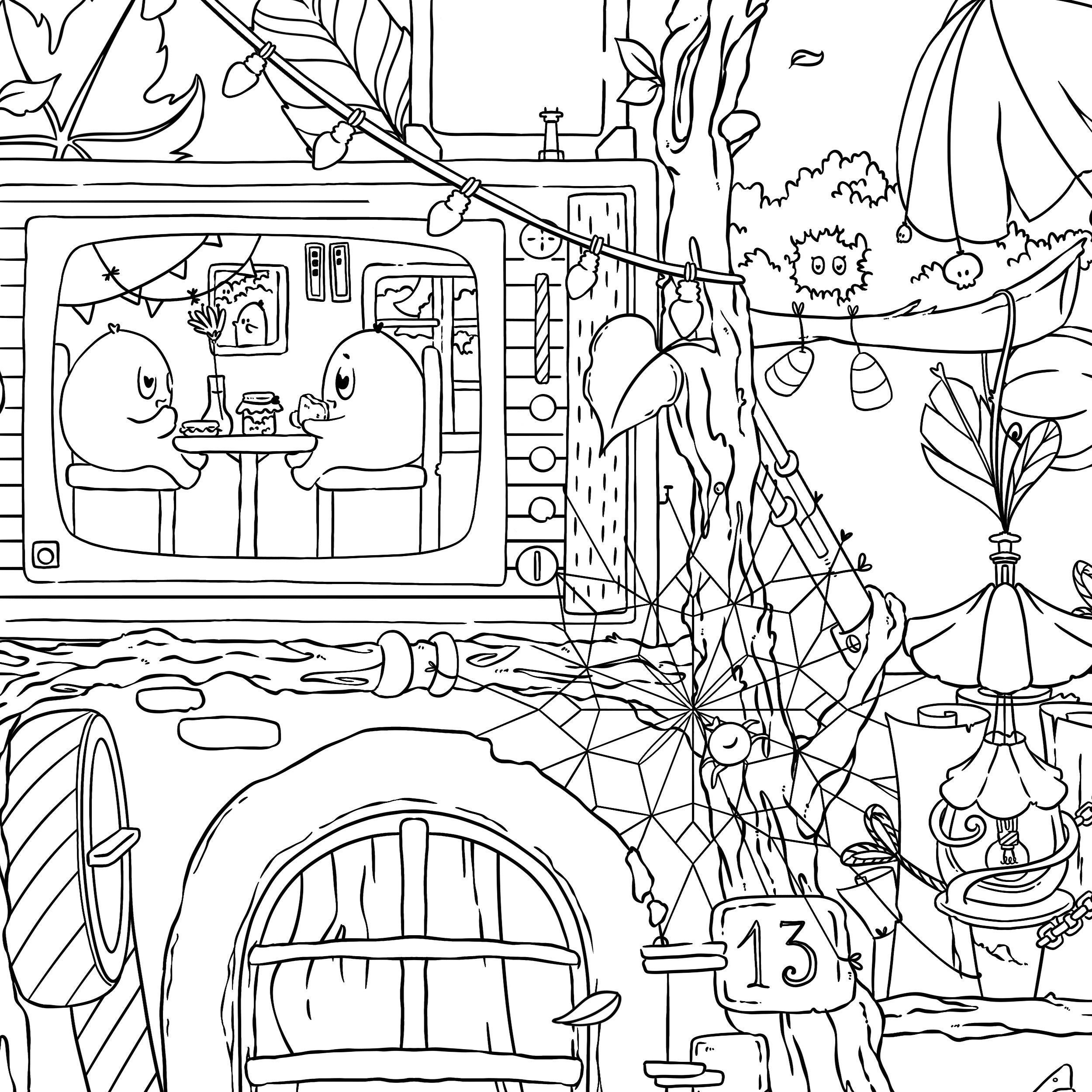 Halloween Coloring Page Cute Autumn Doodle Digital Download - Etsy