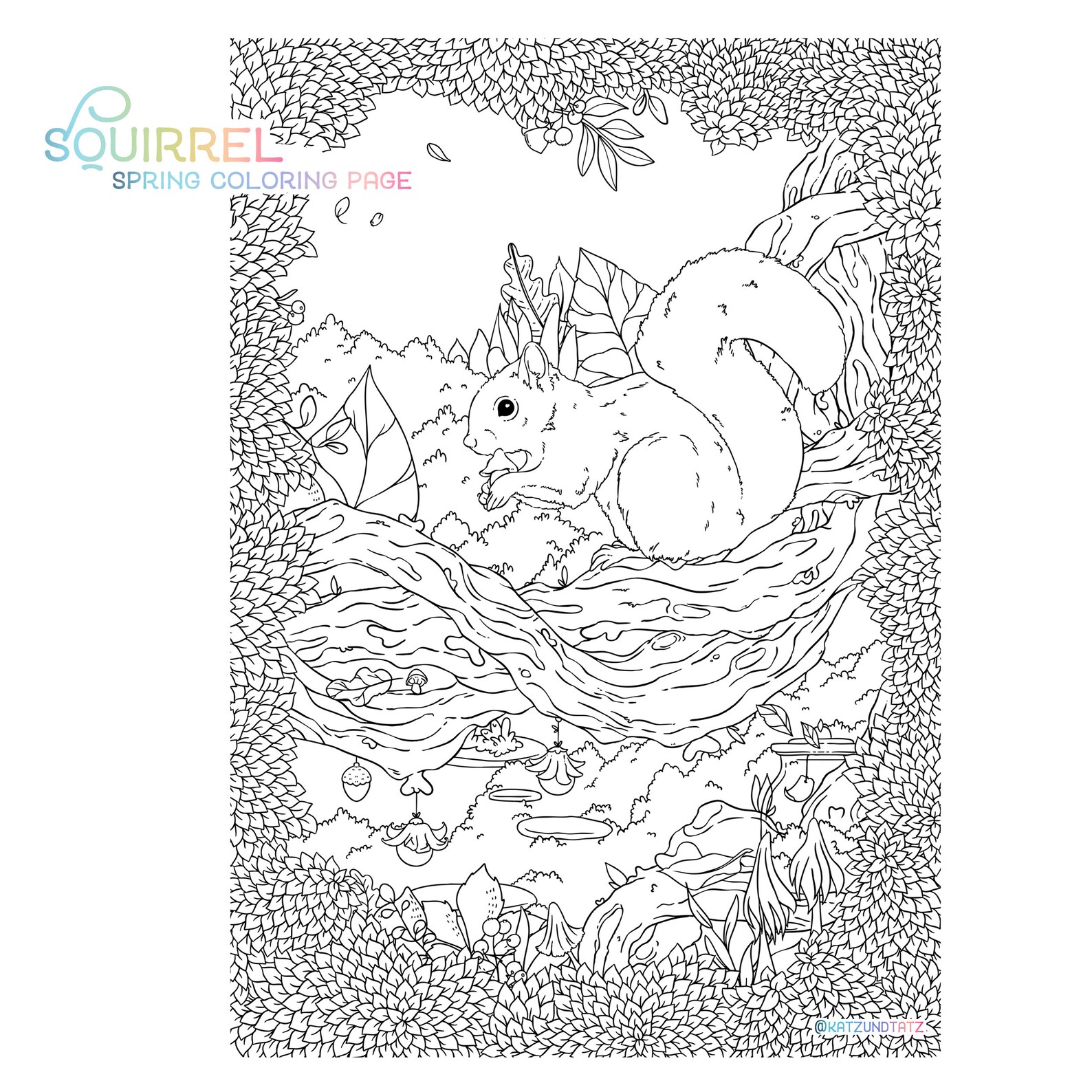 Squirrel Coloring Page From Coloring Book - Floral Animal Spring ...