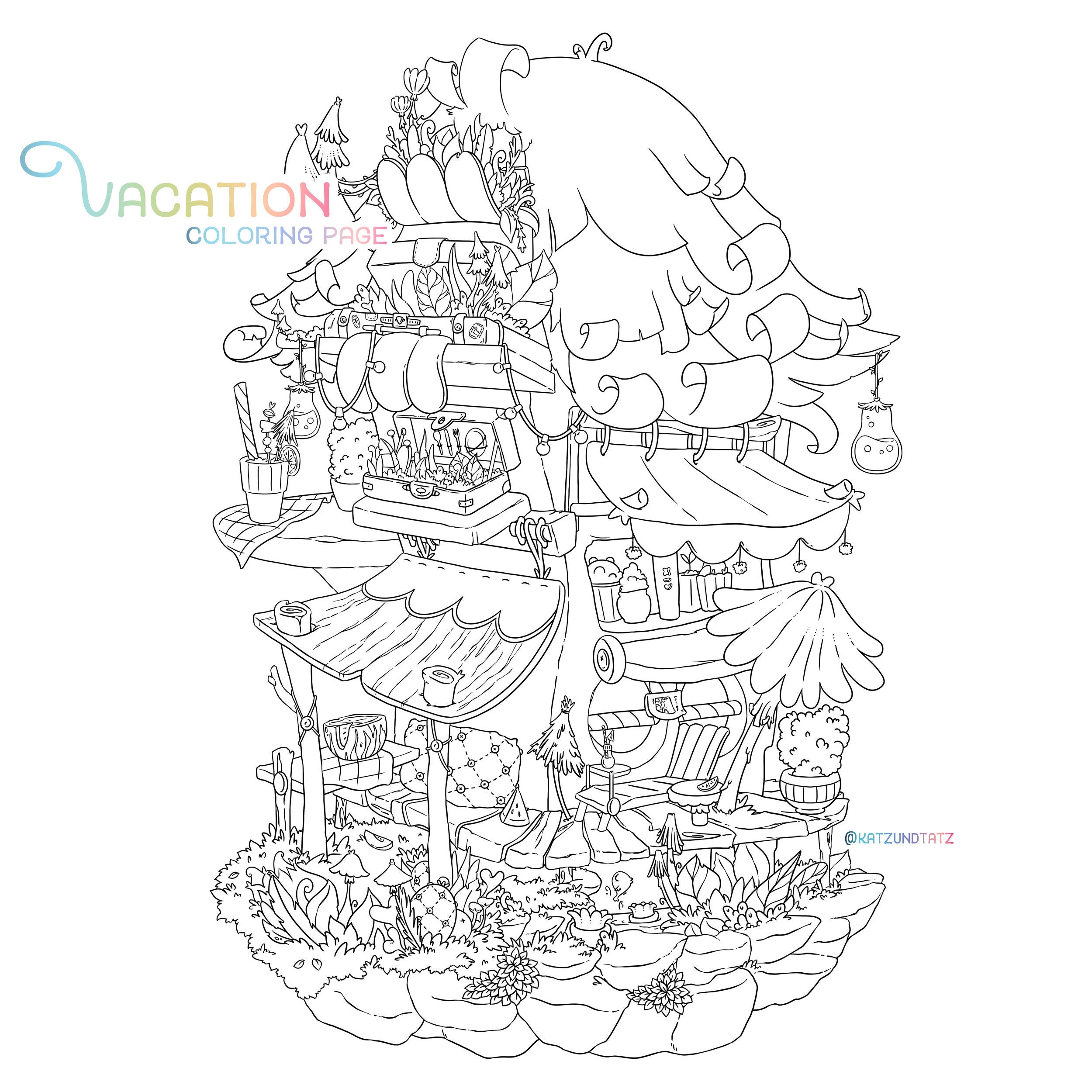 Staycation Spring Coloring Page Stay Home Summer Adult | Etsy