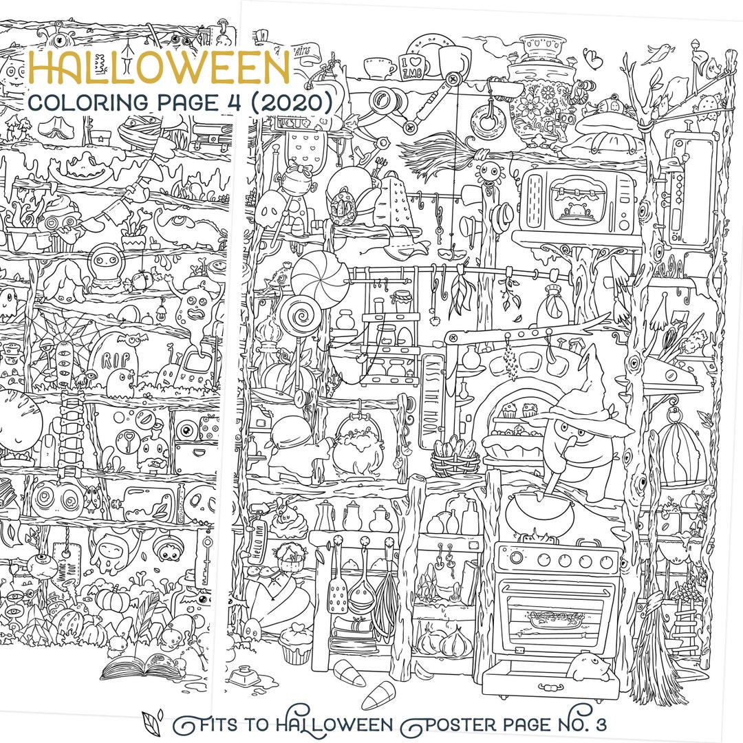 Halloween Coloring Page 4 2020 Cute Autumn Poster Digital - Etsy