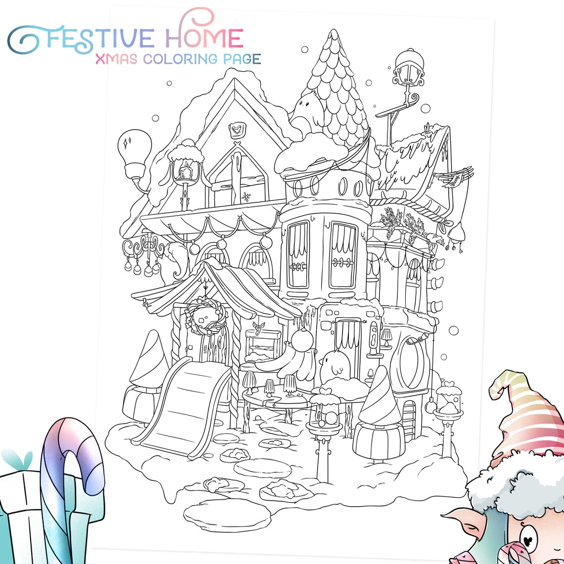 Christmas Coloring Page / Festive Home Decorating Cute Winter - Etsy