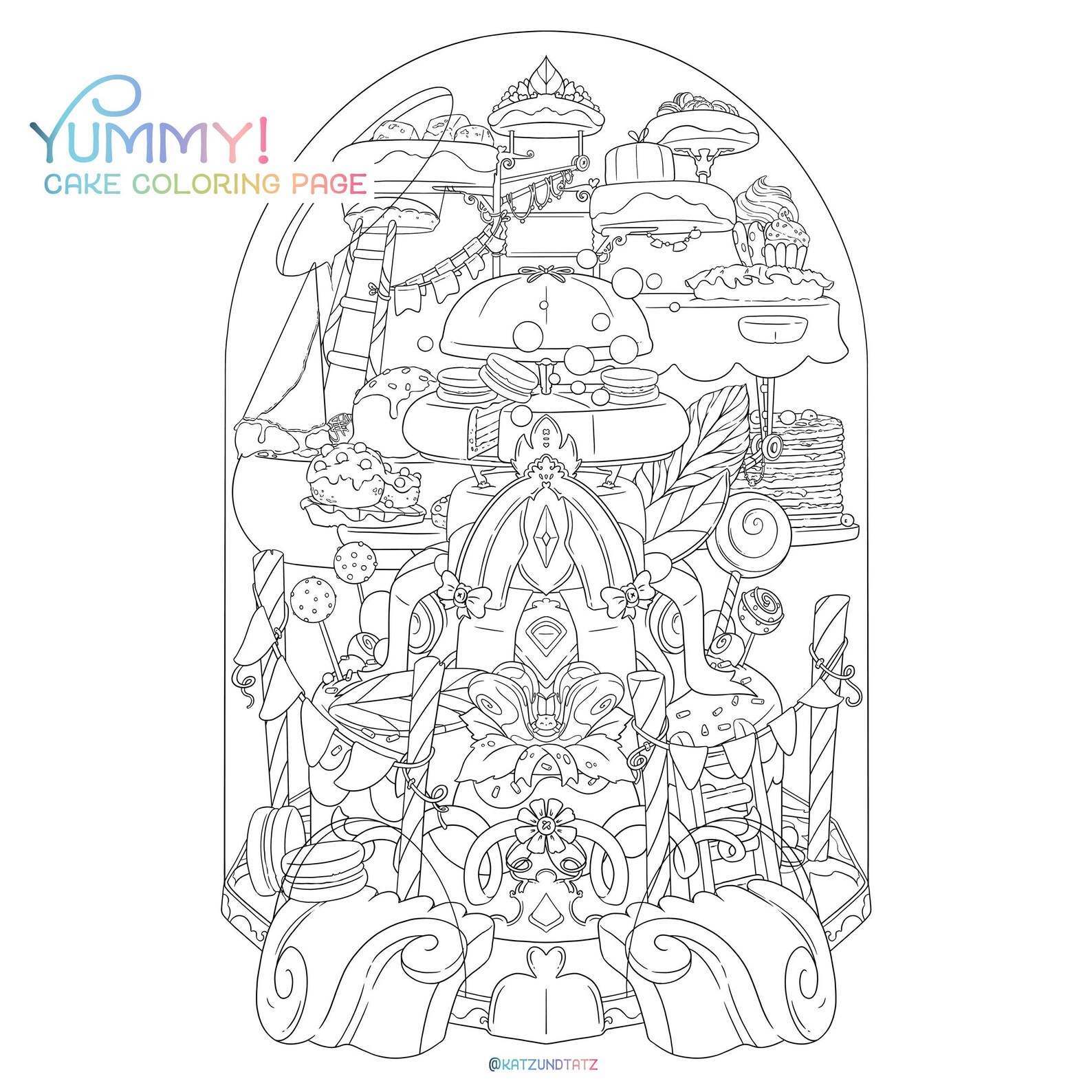 Cake Coloring Page / Spring Adult Coloring Page / Dessert | Etsy