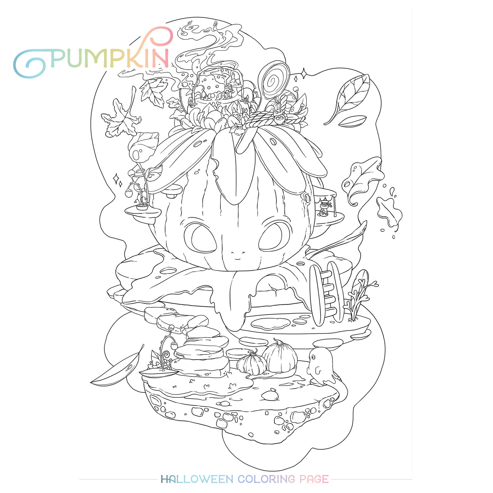 Halloween Pumpkin - Adult Coloring Page - Cute Home - Fall Ghosts Witch ...