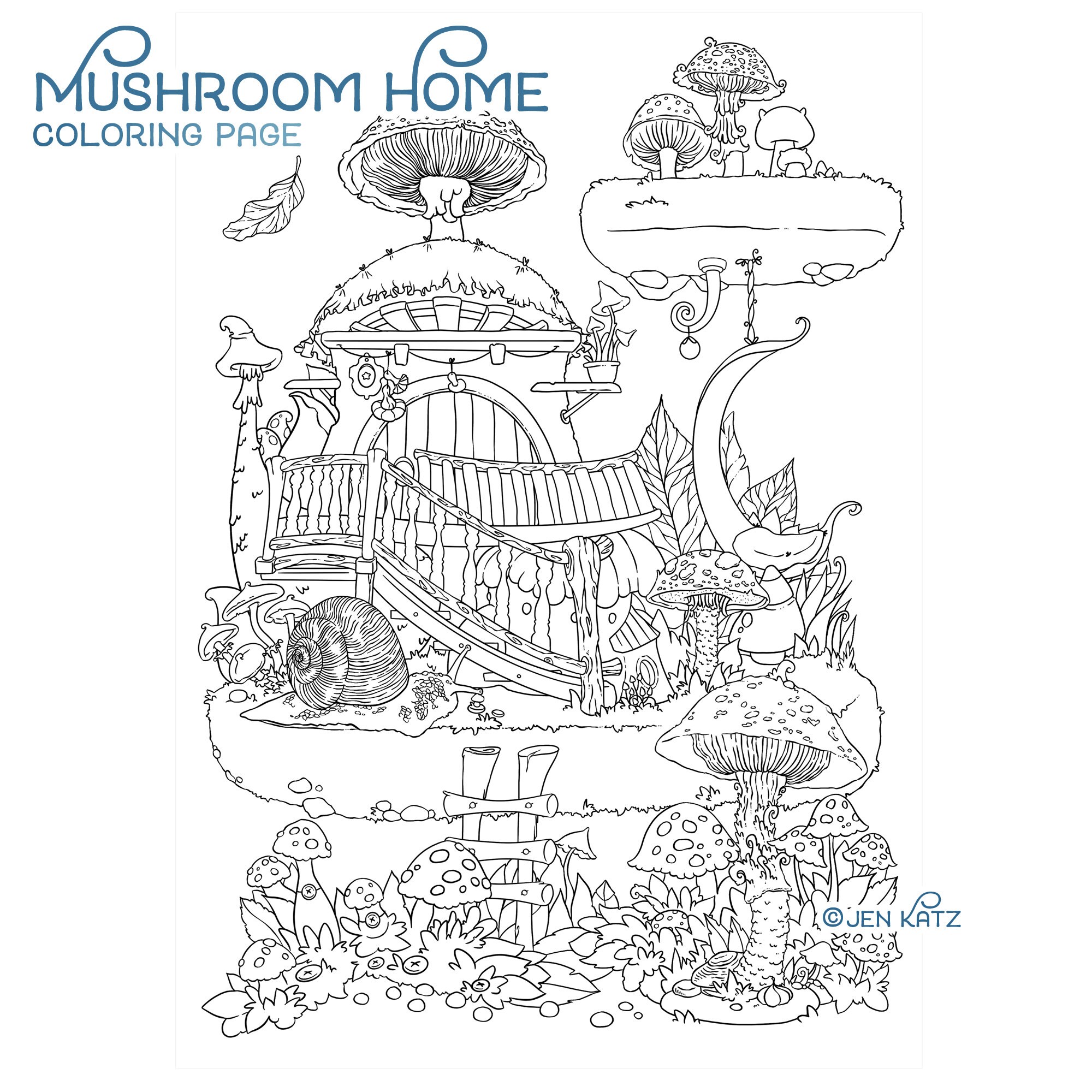 Mushrooms Coloring Page Cute Autumn Adult Coloring Page Fungi | Etsy