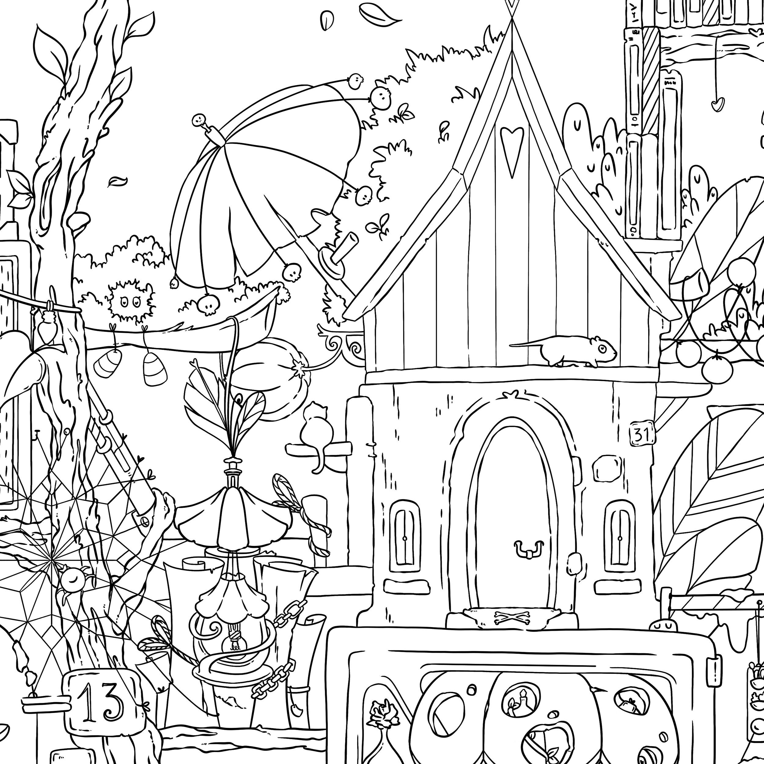 Halloween Coloring Page Cute Autumn Doodle Digital Download | Etsy