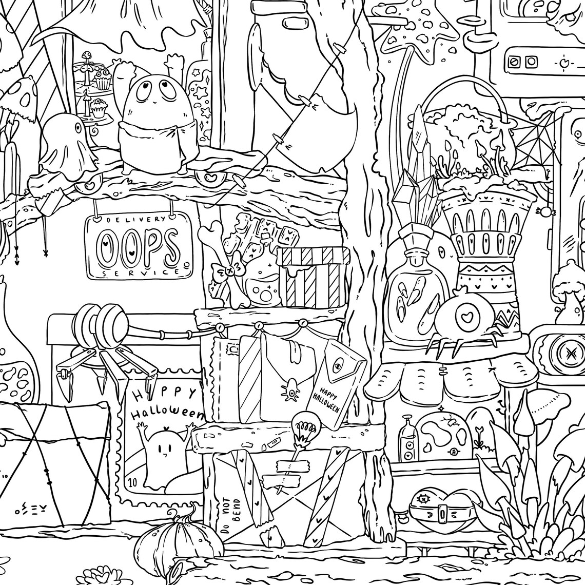 Halloween Coloring Page Cute Autumn Doodle Digital Download | Etsy