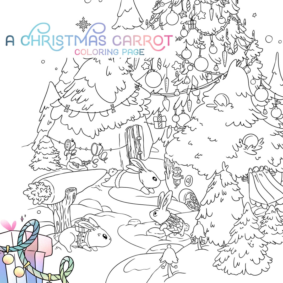 Winter Coloring Page / Cute Bunnies Christmas Adult Coloring Page ...