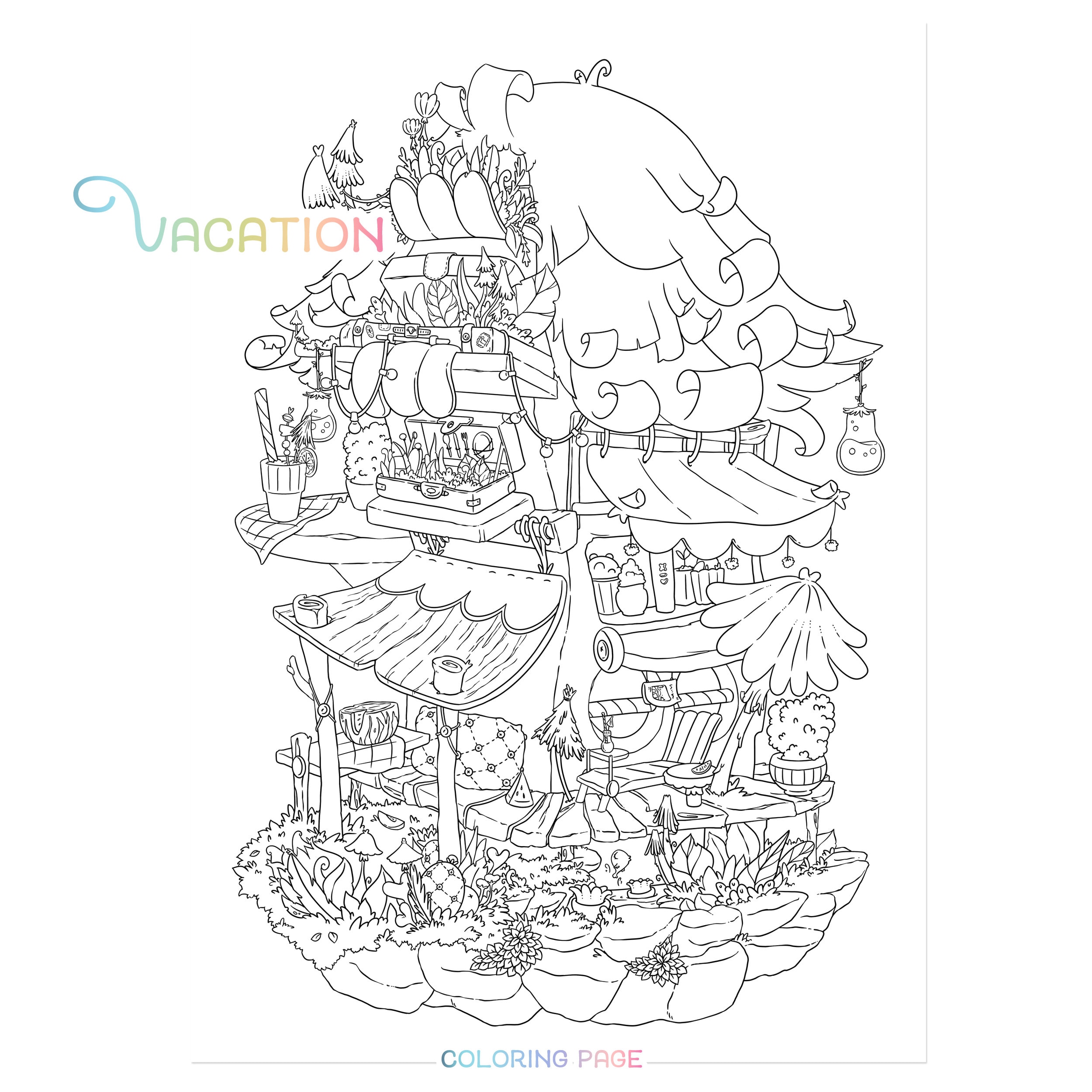 Staycation Spring Coloring Page Stay Home Summer Adult | Etsy