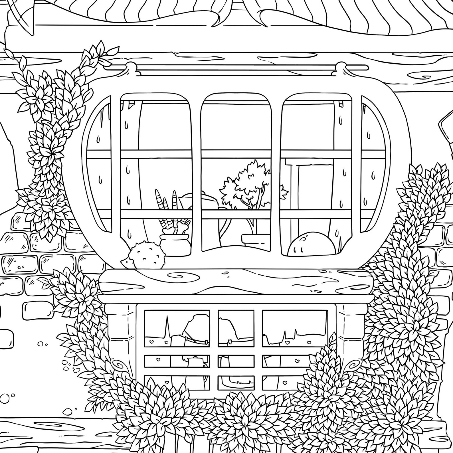 Romantic Home Coloring Page Cute Home Girl Hedgehog Flowers - Etsy