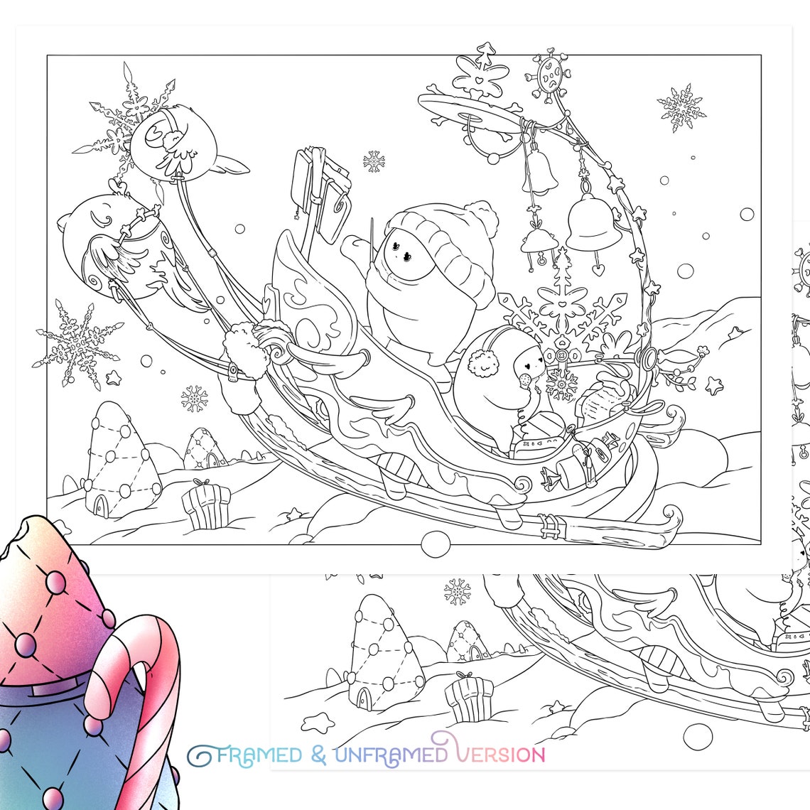 Christmas Coloring Page / Sleigh Ride Cute Winter Adult | Etsy