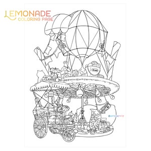 Lemonade Summer Coloring Page Cute Cat Doodle Digital Download New Year ...