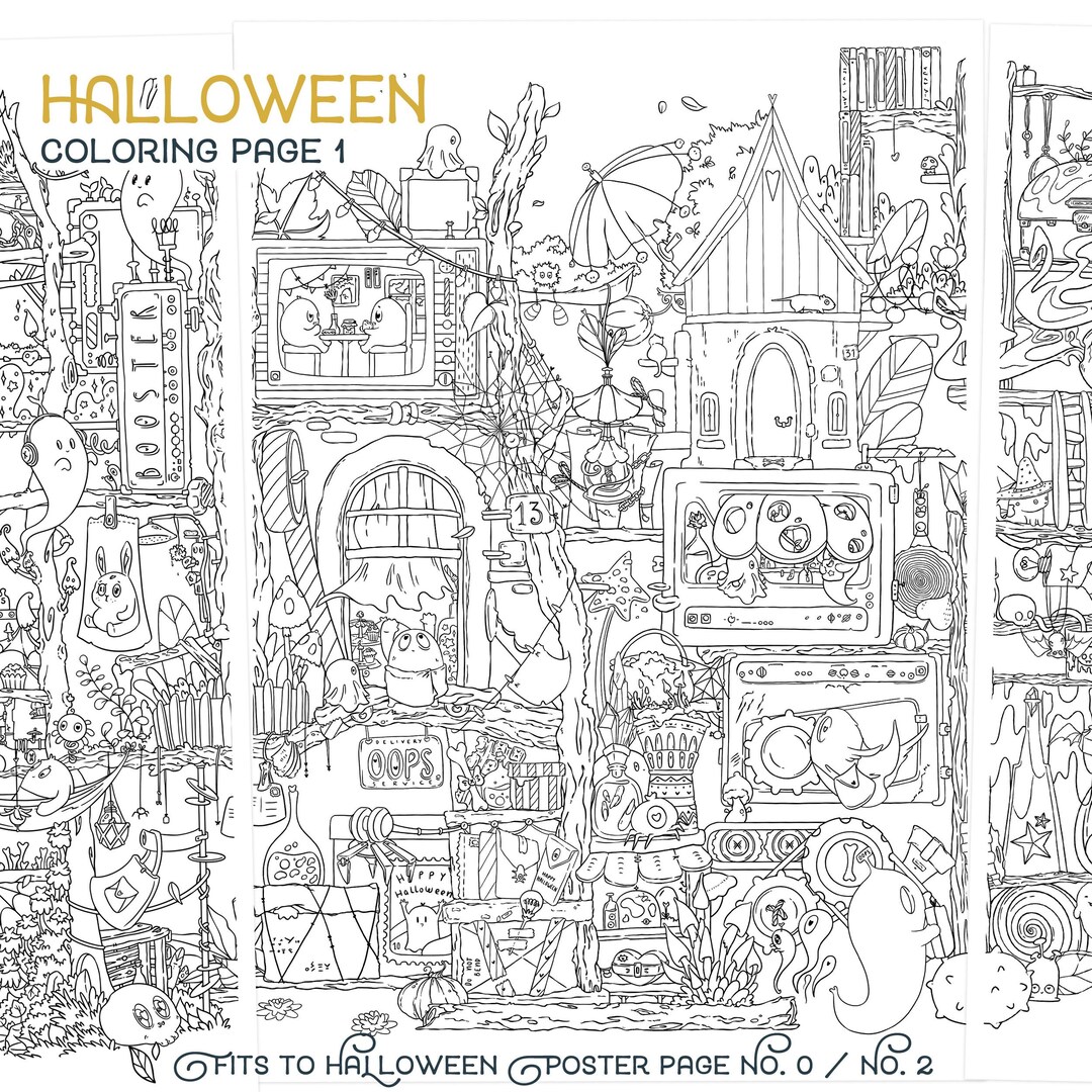 Halloween Coloring Page Cute Autumn Doodle Digital Download - Etsy