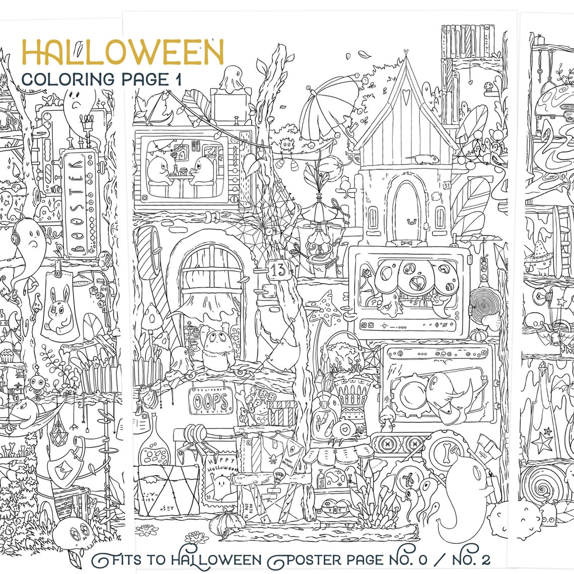 Halloween Coloring Page Cute Autumn Doodle Digital Download - Etsy