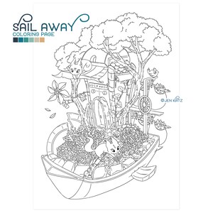 New! Sail Away Coloring Page - Cute Garden With Foxes Adult Coloring ...