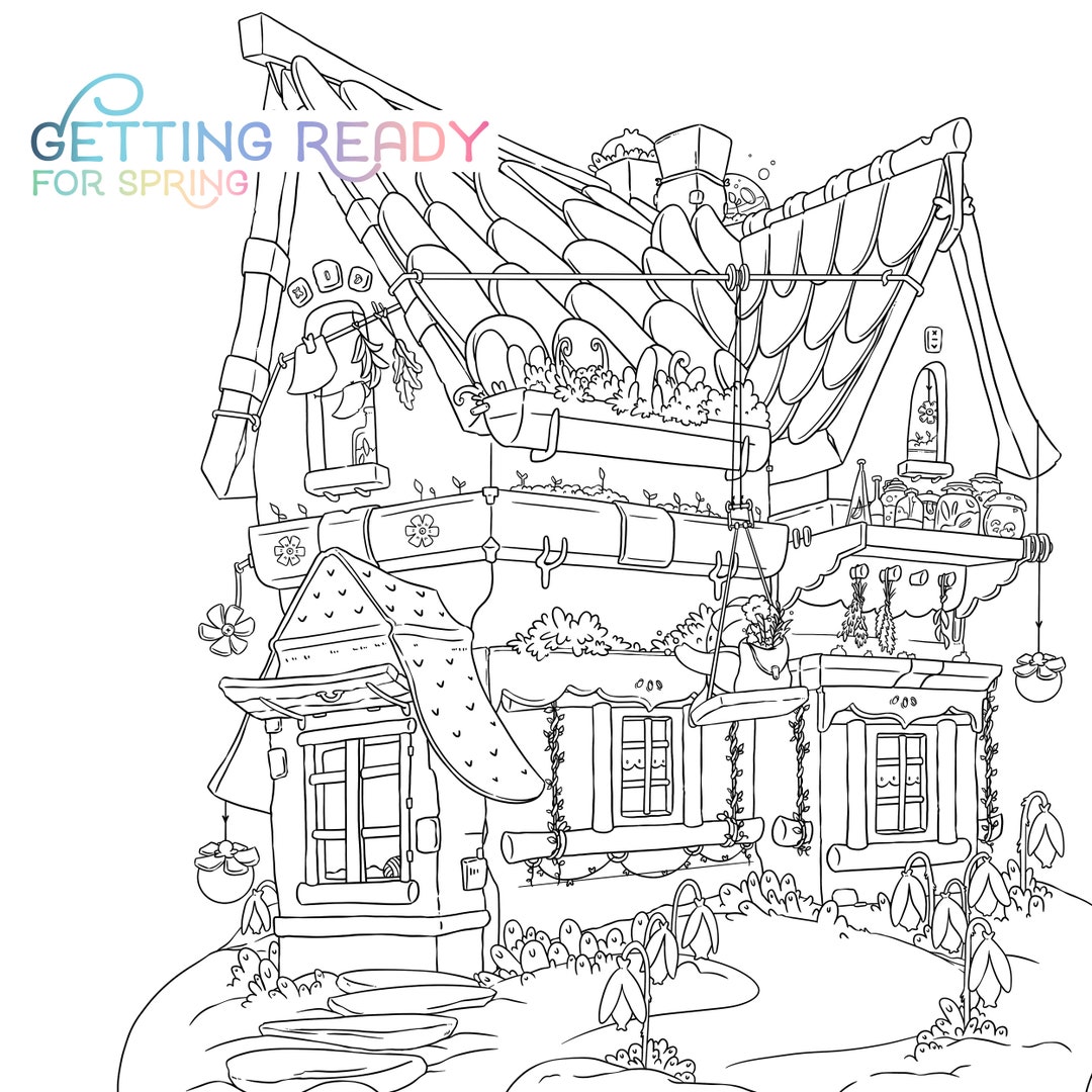 Winter / Spring Coloring Page / Cute Home Adult Coloring Page Garden ...