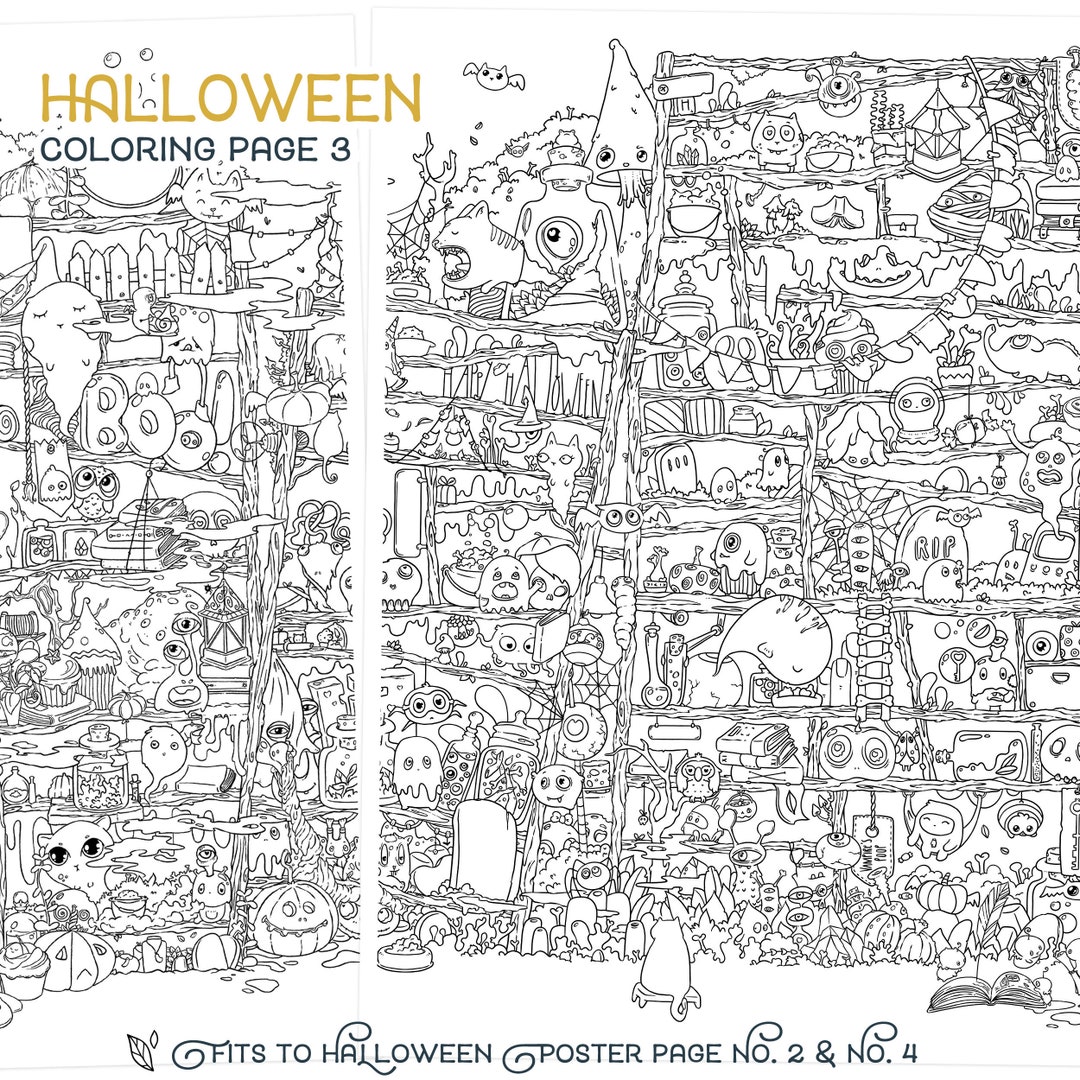 Halloween Coloring Page Cute Autumn Doodle Digital Download - Etsy