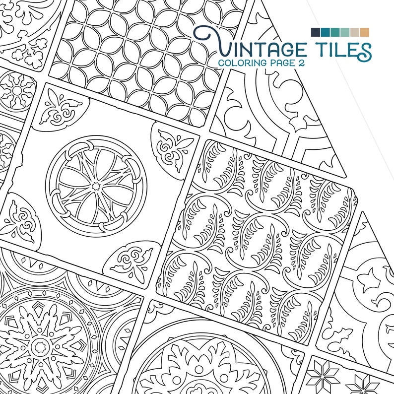 New Vintage Tiles Coloring Page 2 Italian Pattern Adult - Etsy