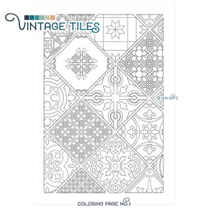 New! Vintage Tiles Coloring Page - Italian Pattern Adult Coloring ...