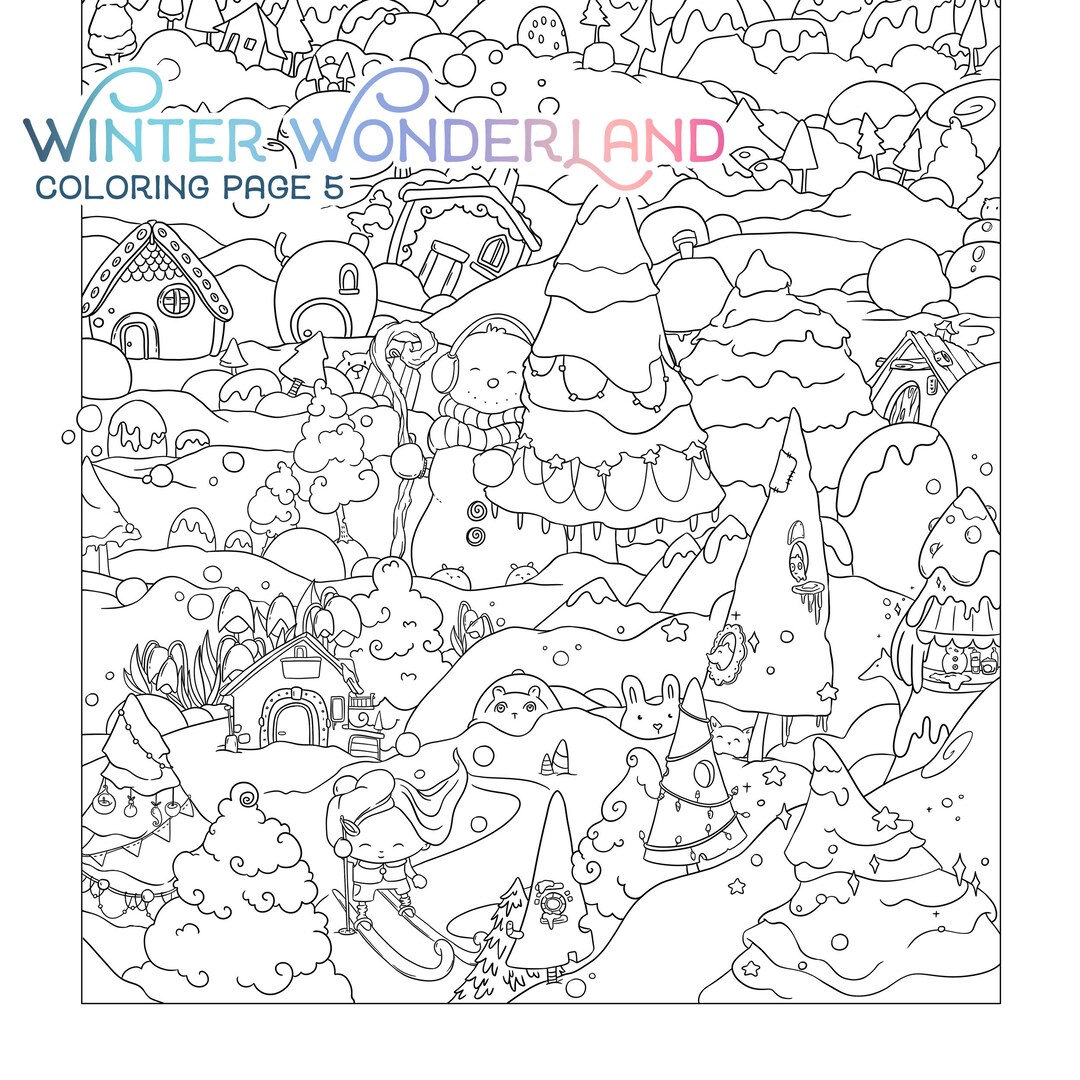 Winter Wonderland Adult Coloring Page - Cute Christmas Coloring / Cute ...