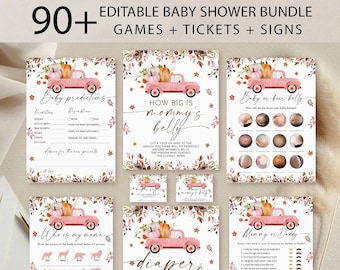Pink Truck Baby Shower Game Bundle, Fall Girl Baby Shower Games Bundle ...