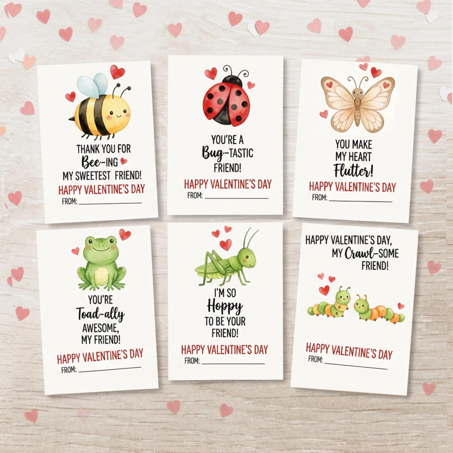 Editable Love Bug Valentine Cards for Kids Classroom, Printable Insect ...