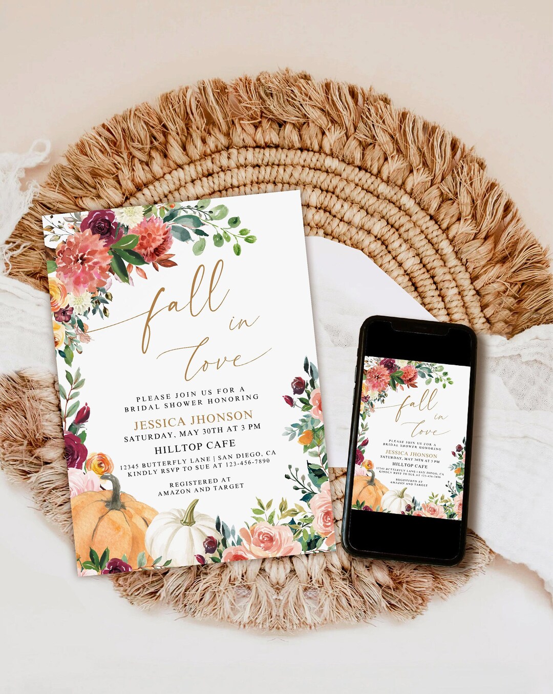 Fall Bridal Shower Invitation Template, Fall in Love Bridal Shower ...