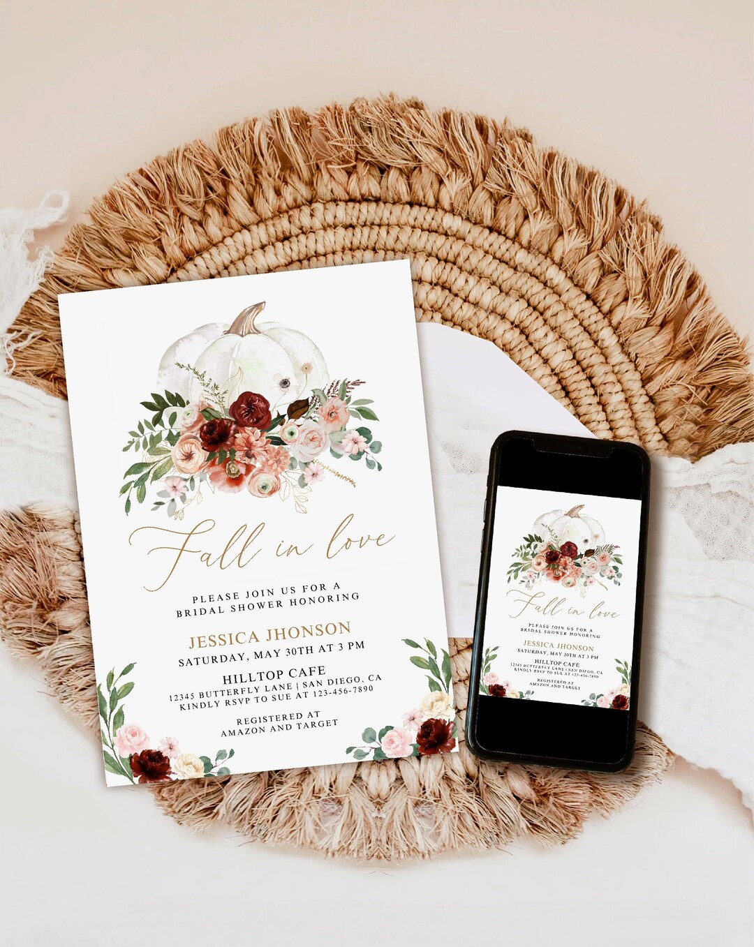 Fall Bridal Shower Invitation Template, Pumpkin Fall in Love Invitation ...