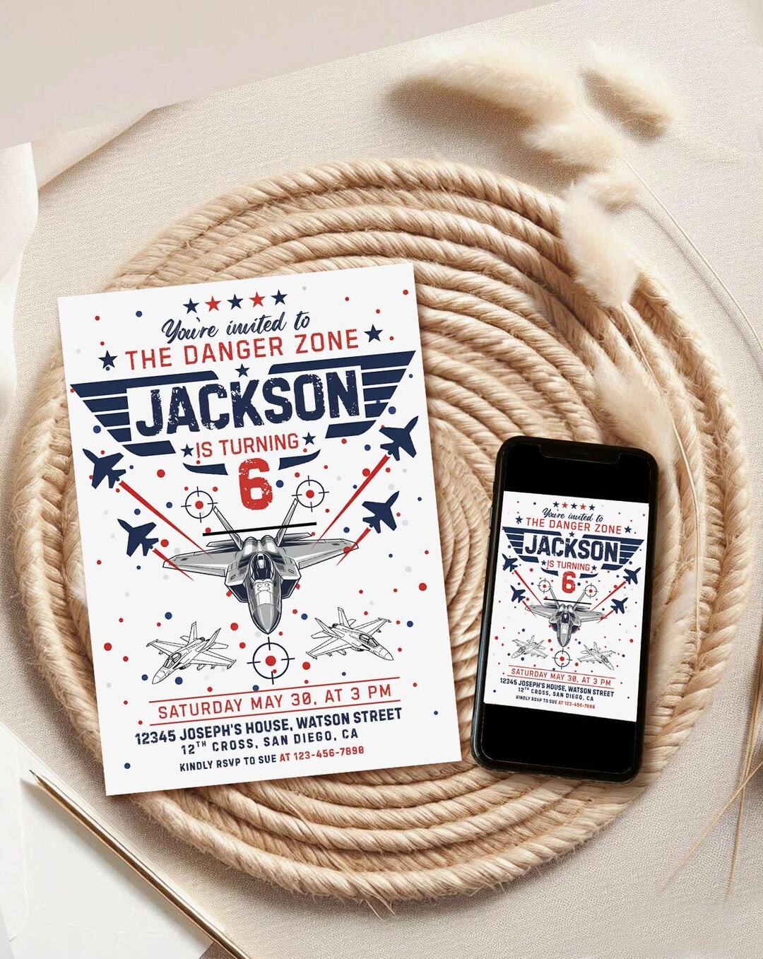 Fighter Pilot Birthday Invitation, Jet Plane Theme (editable Canva ...