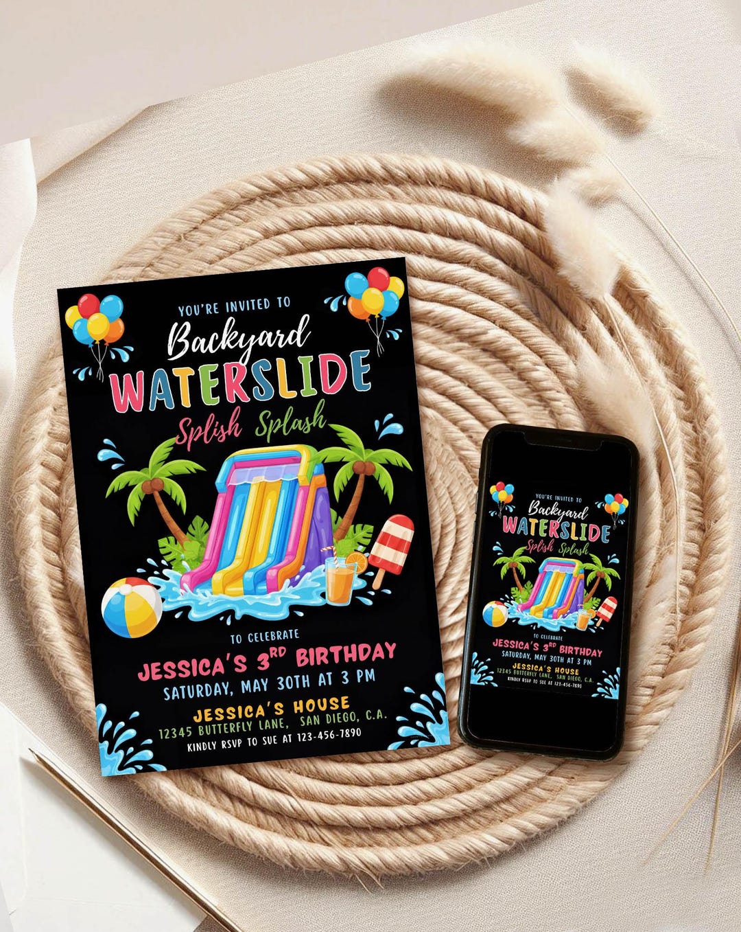 Editable Waterslide Birthday Invitation, Water Slide Bash, Water Slide ...